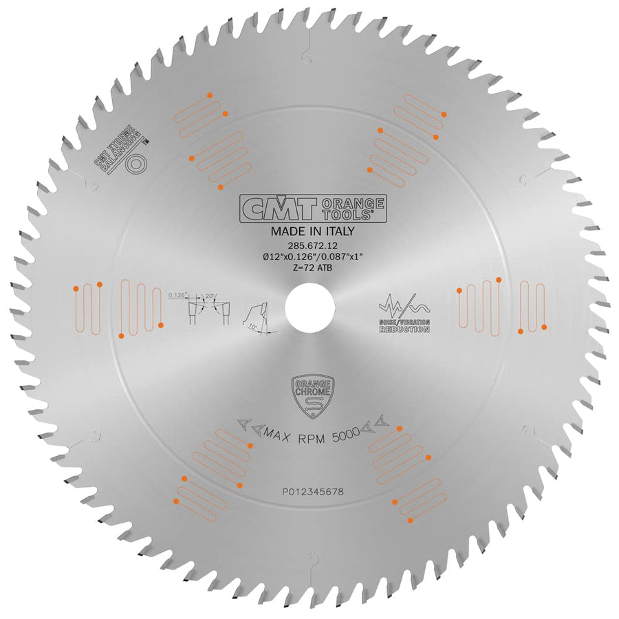 CMT Orange Chrome Heavy-Duty Cross Cutting Blade 12" x T72 ATB (1/8" F