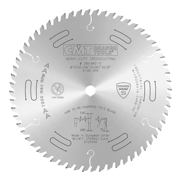 CMT Orange Chrome Heavy-Duty Cross Cutting Blade 10" x T60 ATB (1/8" F