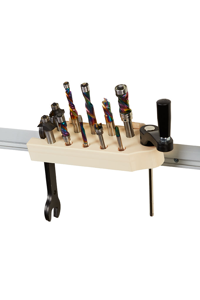 Universal Router Bit and Wrench Storage Tray
