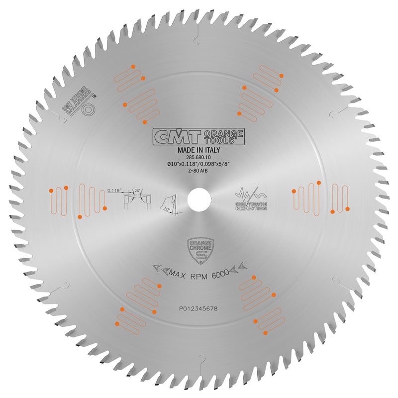 CMT Orange Chrome Ultra Finish Cross Cutting Blade 10" x T80 ATB (1/8"