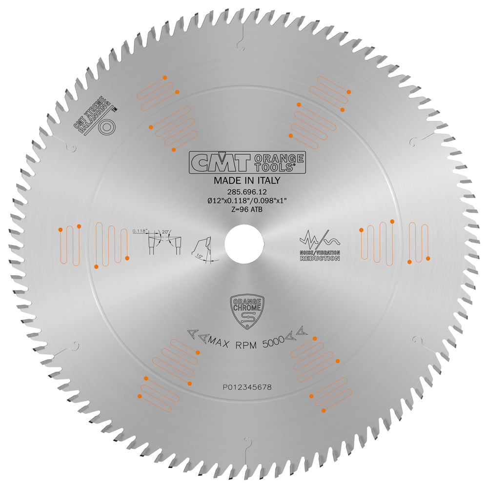 CMT Orange Chrome Ultra Finish Cross Cutting Blade 12" x T96 ATB (1/8"