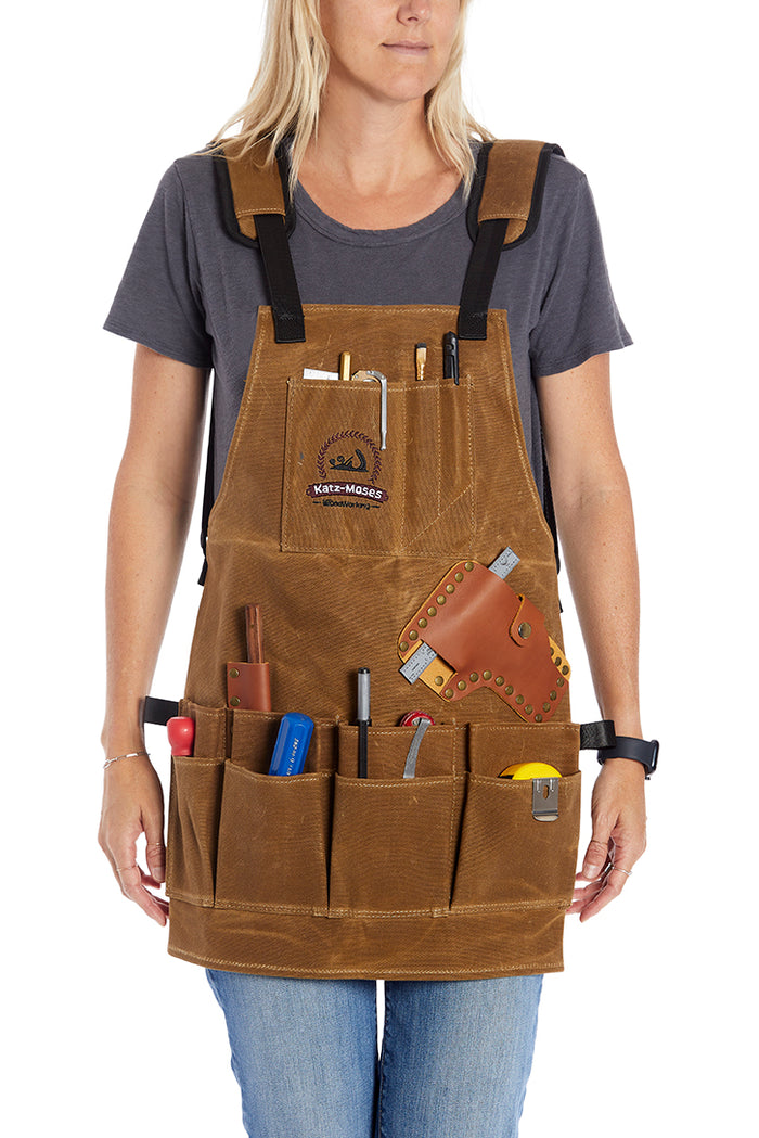 The Katz-Moses Unisex 20 oz Waxed Canvas Woodworking Tool Apron (XS/SM